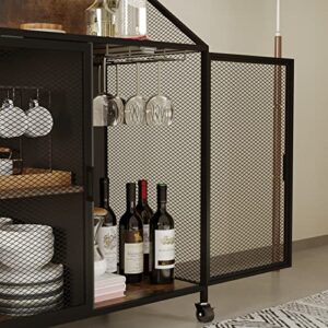 Easyzon Industrial Coffee Bar Cabinet, Rolling Liquor Cabinet Bar for Home with Metal Mesh Doors, Bar Unit on Wheels