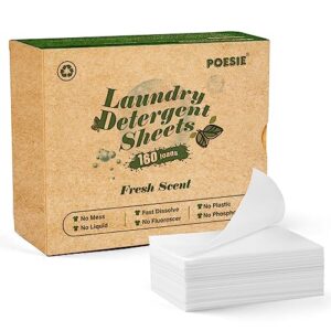 poesie laundry detergent sheets fresh scent eco-friendly 160 sheets clear plastic-free hypoallergenic liquid less washing sheets for home dorm travel camping & hand washing clean no waste