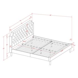 East West Furniture GBF-25-Q Queen Size Bed Frame Includes Black Textured Upholstered Headboard, Footboard and Wood Rails, Slats - Wooden 9 Legs with Full Support Queen Size Bed - Black Finish