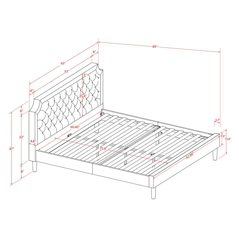 East West Furniture GBF-25-Q Queen Size Bed Frame Includes Black Textured Upholstered Headboard, Footboard and Wood Rails, Slats - Wooden 9 Legs with Full Support Queen Size Bed - Black Finish