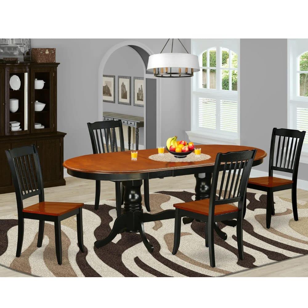 East West Furniture PLDA5-BCH-W Plainville 5 Piece Set for 4 Includes an Oval Table with Butterfly Leaf and 4 Kitchen Dining Chairs, 42x78 Inch, Black & Cherry