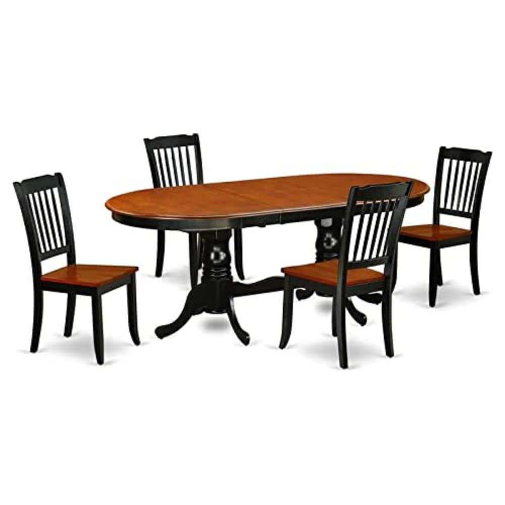 East West Furniture PLDA5-BCH-W Plainville 5 Piece Set for 4 Includes an Oval Table with Butterfly Leaf and 4 Kitchen Dining Chairs, 42x78 Inch, Black & Cherry