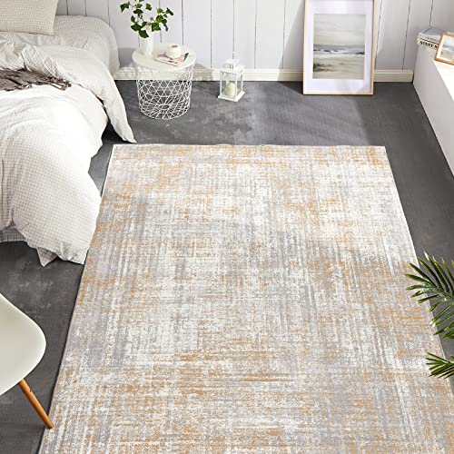 jinchan Area Rug 5x7 Abstract Sketch Distressed Taupe Multi Print Non-Slip Washable Rug Bedroom Thin Rug Colorful Overdyed Mat Kitchen Rug Contemporary Carpet Living Room Play Mat