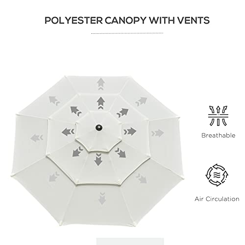 Outsunny 9FT 3 Tiers Patio Umbrella Outdoor Market Umbrella with Crank, Push Button Tilt for Deck, Backyard and Lawn, Beige