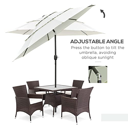 Outsunny 9FT 3 Tiers Patio Umbrella Outdoor Market Umbrella with Crank, Push Button Tilt for Deck, Backyard and Lawn, Beige