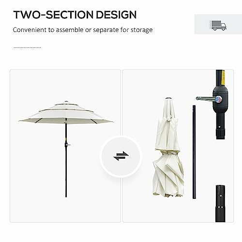 Outsunny 9FT 3 Tiers Patio Umbrella Outdoor Market Umbrella with Crank, Push Button Tilt for Deck, Backyard and Lawn, Beige