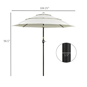 Outsunny 9FT 3 Tiers Patio Umbrella Outdoor Market Umbrella with Crank, Push Button Tilt for Deck, Backyard and Lawn, Beige