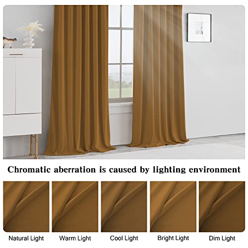 MUMFAS Velvet Curtains 84 Inches Long 2 Panels Gold Amber Brown, Super Soft Heavy Duty Luxury Drapes for Bedroom Living Room Darkening Curtains Urban Decor (Caramel Brown Rod Pocket&Back Tab)