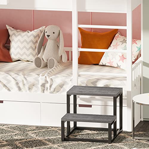 Snughome Wooden Step Stools for Adults Kids, Steping Stool for High Bed with 500 LB Load Capacity, Bedside Step Stool for Bedroom, Bathroom and Kitchen, Self-Assembly(Grey)