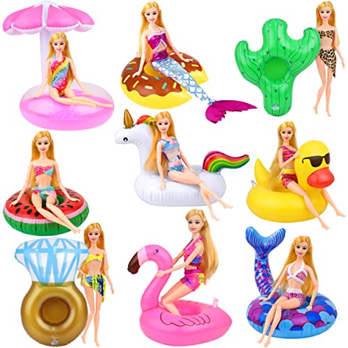 ZITA ELEMENT 9 Pcs Cute 11.5 Inch Girl Doll Float Swimming Pool Floaties Party Ring Inflatable Drink Holder for 11.5" Girl Dolls Pool Float Toys