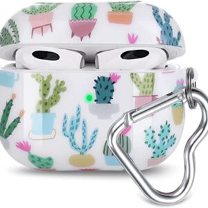 Olytop Cute Succulent Airpods 3rd Generation Case, Cover for Women Printed Airpods 3 Protective Hard Cover Skin Girl Women for Apple iPod 3rd Gen Case with Keychain-Cactus