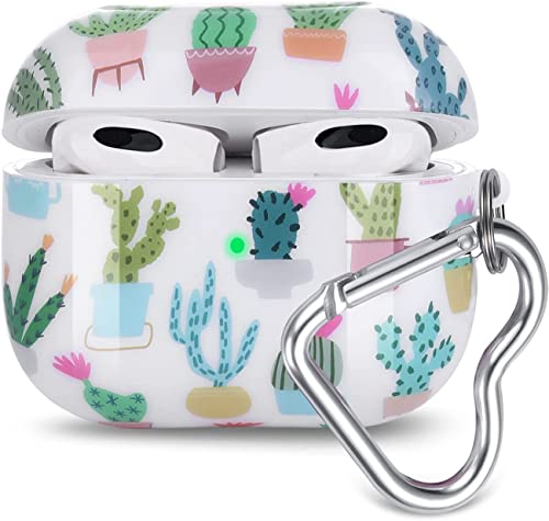 Olytop Cute Succulent Airpods 3rd Generation Case, Cover for Women Printed Airpods 3 Protective Hard Cover Skin Girl Women for Apple iPod 3rd Gen Case with Keychain-Cactus