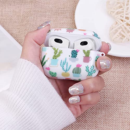 Olytop Cute Succulent Airpods 3rd Generation Case, Cover for Women Printed Airpods 3 Protective Hard Cover Skin Girl Women for Apple iPod 3rd Gen Case with Keychain-Cactus