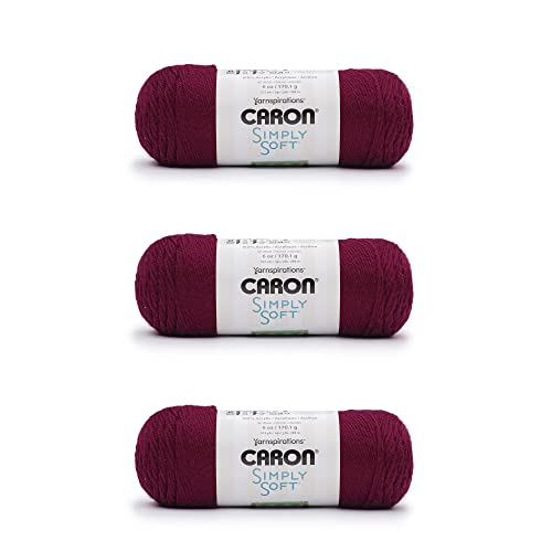 Caron Simply Soft Burgundy Yarn - 3 Pack of 170g/6oz - Acrylic - 4 Medium (Worsted) - 315 Yards - Knitting, Crocheting & Crafts