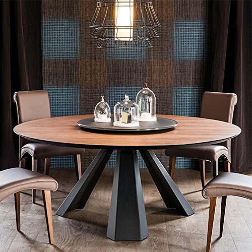 LAKIQ Minimalist Dining Table Brown Kitchen Table Solid Wood Round Table Metal Legs-Without Lazy Susan(35.4" L x 35.4" W x 29.5" H)