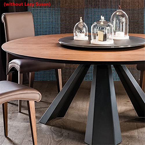 LAKIQ Minimalist Dining Table Brown Kitchen Table Solid Wood Round Table Metal Legs-Without Lazy Susan(35.4" L x 35.4" W x 29.5" H)