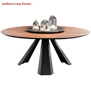 LAKIQ Minimalist Dining Table Brown Kitchen Table Solid Wood Round Table Metal Legs-Without Lazy Susan(35.4" L x 35.4" W x 29.5" H)