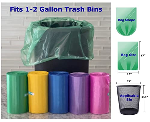 1.2 Gallon Small Trash Bags (420 Count) CCLINERS 1 Gallon Garbage Bags 5l Bathroom Trash Can Liners (420 Bags, 6 Colors)