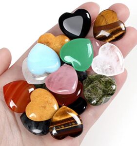 10 pcs heart crystals stones healing crystal palm natural polished love shaped gemstones rose quartz amethyst assorted set bulk wholesale reiki energy balancing meditation gift