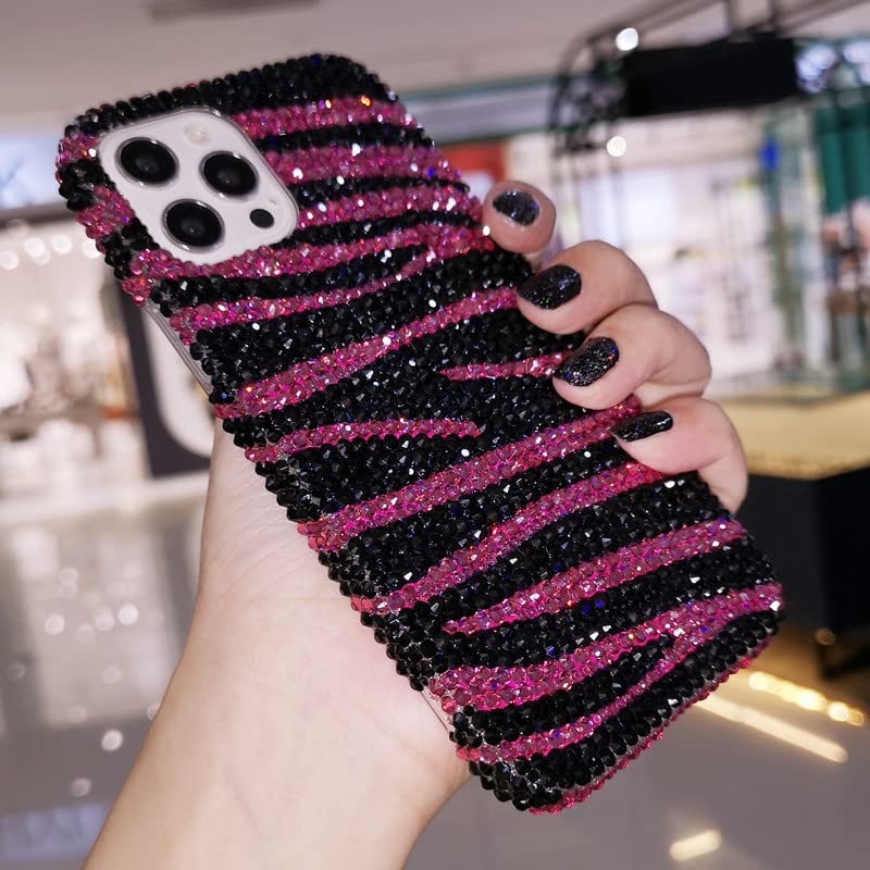 Crystal Rhinestone Phone Cases Bling Sparkle Phone Cases Fuchsia/Black Strips Zebra crystal Phone Cases Customize Gifts