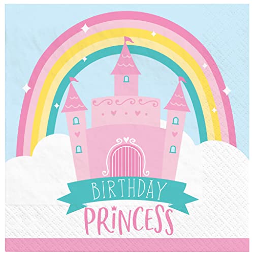 Amscan Princess Castle Birthday Napkins - 5' x 5' | Multicolor | 16 Pcs.