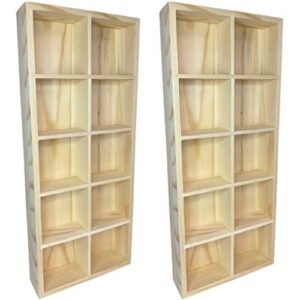 eledoll dollhouse furniture wood 2x5 grid shelf doll furniture for collectible miniatures 1:6 scale 11.5 inch fashion doll wardrobe diy dollhouse 13 inch tall 2-pack set 2x5 grid