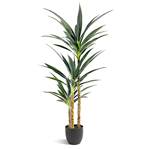 Waoops Artificial Tree 4.7Ft Faux Agave Plant with 3 Heads in Plastic Pot Fake Tree for Home Decor Indoor or Outdoor Office Decoration Housewarming Gift(4.7 Feet-1 Pack)