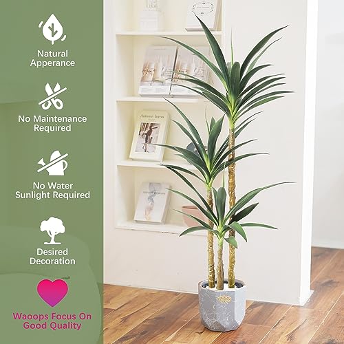 Waoops Artificial Tree 4.7Ft Faux Agave Plant with 3 Heads in Plastic Pot Fake Tree for Home Decor Indoor or Outdoor Office Decoration Housewarming Gift(4.7 Feet-1 Pack)