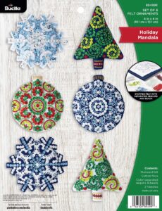 bucilla felt applique 6 piece ornament making kit, mandala christmas, perfect for diy arts and crafts, 89499e