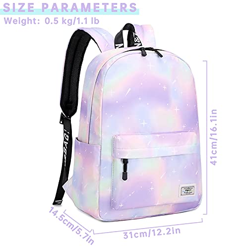 mygreen Tie Dye Girls Backpack, Kid Backpacks for Girls Cute Lightweight Bookbag with Lunch Bag Galaxy Green Purple