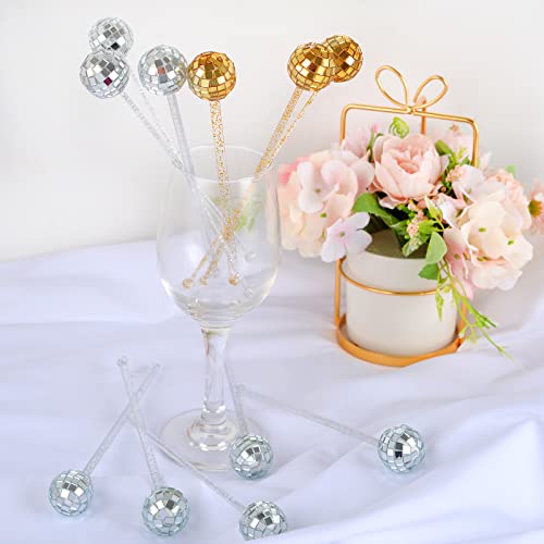 DISCO BALL DRINK STIRRERS glitter Drink Stirrers Lolipop Sticks Disposible for Last Disco disco bachelorette New Year’s Eve and wedding (silver)