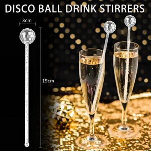 DISCO BALL DRINK STIRRERS glitter Drink Stirrers Lolipop Sticks Disposible for Last Disco disco bachelorette New Year’s Eve and wedding (silver)