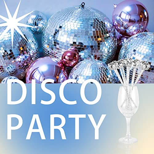 DISCO BALL DRINK STIRRERS glitter Drink Stirrers Lolipop Sticks Disposible for Last Disco disco bachelorette New Year’s Eve and wedding (silver)