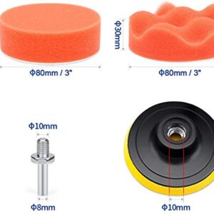 3 Inch Buffing and Polishing Pads Kit 11PCS Buffing Pads with Drill Adapter Foam Polisher Pad for Car Waxing