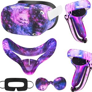 Relohas Accessories for Oculus Quest 2, VR Accessory Set for Meta Quest 2, Include Controller Grip Leather Cover, VR Shell Cover, Face Cover, The Best Gifts for Christmas and Halloween(Galaxy Purple)