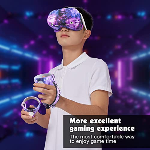 Relohas Accessories for Oculus Quest 2, VR Accessory Set for Meta Quest 2, Include Controller Grip Leather Cover, VR Shell Cover, Face Cover, The Best Gifts for Christmas and Halloween(Galaxy Purple)