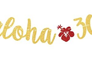 Aloha 30 Banner, Aloha Party Decorations, Hawaiian 30th Birthday Banner for Tropical Luau Birthday Party Decorations, Palm Leaf Decorations Gold Green Glitter