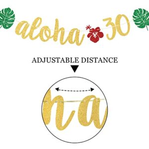 Aloha 30 Banner, Aloha Party Decorations, Hawaiian 30th Birthday Banner for Tropical Luau Birthday Party Decorations, Palm Leaf Decorations Gold Green Glitter