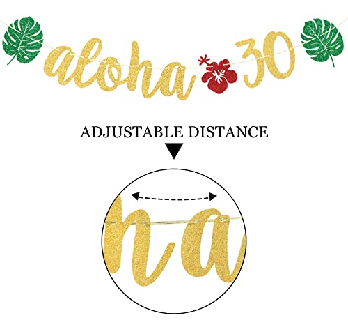 Aloha 30 Banner, Aloha Party Decorations, Hawaiian 30th Birthday Banner for Tropical Luau Birthday Party Decorations, Palm Leaf Decorations Gold Green Glitter