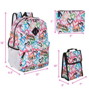 CLUB LIBBY LU Empowerment Heart Love Backpack Set for Girls, 16 inch, 6 Pieces - Includes Foldable Lunch Bag, Water Bottle, Scrunchie, & Pencil Case