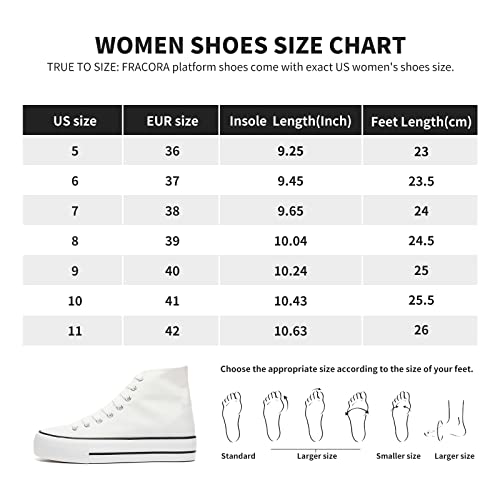 FRACORA Womens High Top Canvas Shoes White Black Platform Sneakers Lace Up Shoes for Women Casual(White,US11)