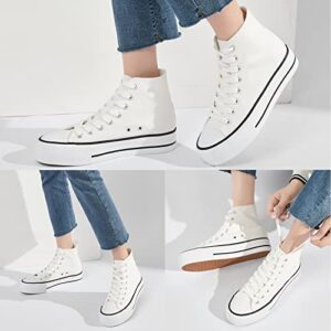 FRACORA Womens High Top Canvas Shoes White Black Platform Sneakers Lace Up Shoes for Women Casual(White,US11)