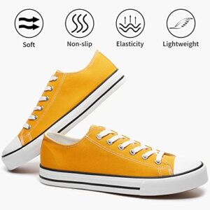 yageyan Men Canvas Low top Shoes Classic Casual Sneakers Black and White Fashion Shoes(yellow8.5)