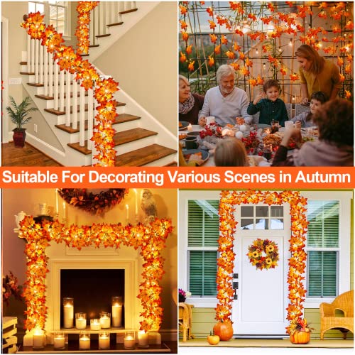 [ Timer & Thicker Leaves ] 3 Pack Fall Garland Lights Fall Decoration Home Total 120 Leaves 60LED 30Ft Waterproof Battery Powered Two Leaves Paired with each Bright LED Halloween Thanksgiving Decor