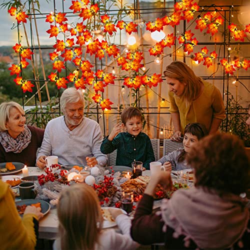 [ Timer & Thicker Leaves ] 3 Pack Fall Garland Lights Fall Decoration Home Total 120 Leaves 60LED 30Ft Waterproof Battery Powered Two Leaves Paired with each Bright LED Halloween Thanksgiving Decor