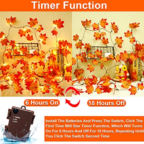 [ Timer & Thicker Leaves ] 3 Pack Fall Garland Lights Fall Decoration Home Total 120 Leaves 60LED 30Ft Waterproof Battery Powered Two Leaves Paired with each Bright LED Halloween Thanksgiving Decor