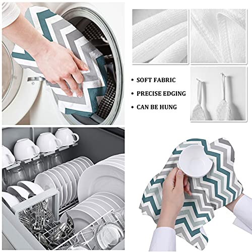 Big buy store Geometric Chevron Zig Zag Pattern Kitchen Dish Towels, Soft Lightweight Microfiber Absorbent Decorative Hand Towel Blue Green Gray Tea Towel Guest Towel for Kitchen Bathroom 18x28in