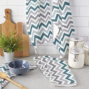 Big buy store Geometric Chevron Zig Zag Pattern Kitchen Dish Towels, Soft Lightweight Microfiber Absorbent Decorative Hand Towel Blue Green Gray Tea Towel Guest Towel for Kitchen Bathroom 18x28in