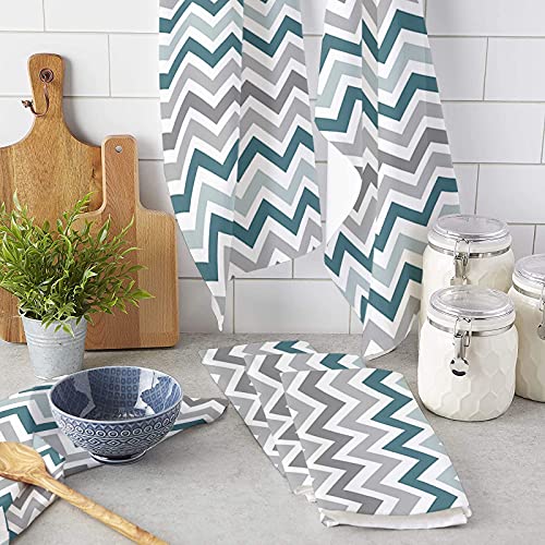 Big buy store Geometric Chevron Zig Zag Pattern Kitchen Dish Towels, Soft Lightweight Microfiber Absorbent Decorative Hand Towel Blue Green Gray Tea Towel Guest Towel for Kitchen Bathroom 18x28in