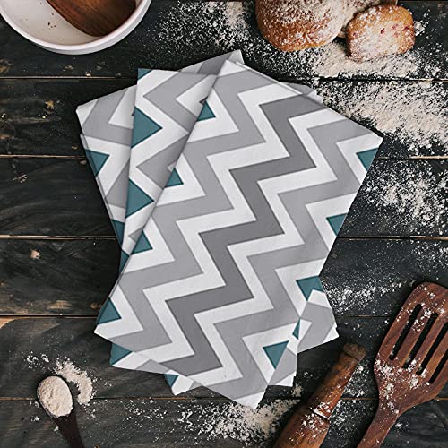 Big buy store Geometric Chevron Zig Zag Pattern Kitchen Dish Towels, Soft Lightweight Microfiber Absorbent Decorative Hand Towel Blue Green Gray Tea Towel Guest Towel for Kitchen Bathroom 18x28in